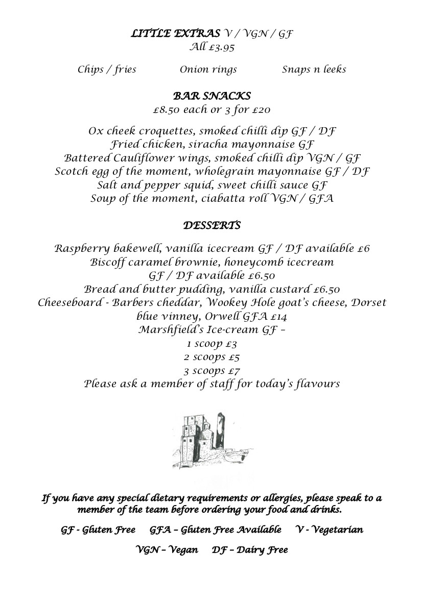 Menu | The Fox Inn Corfe Castle